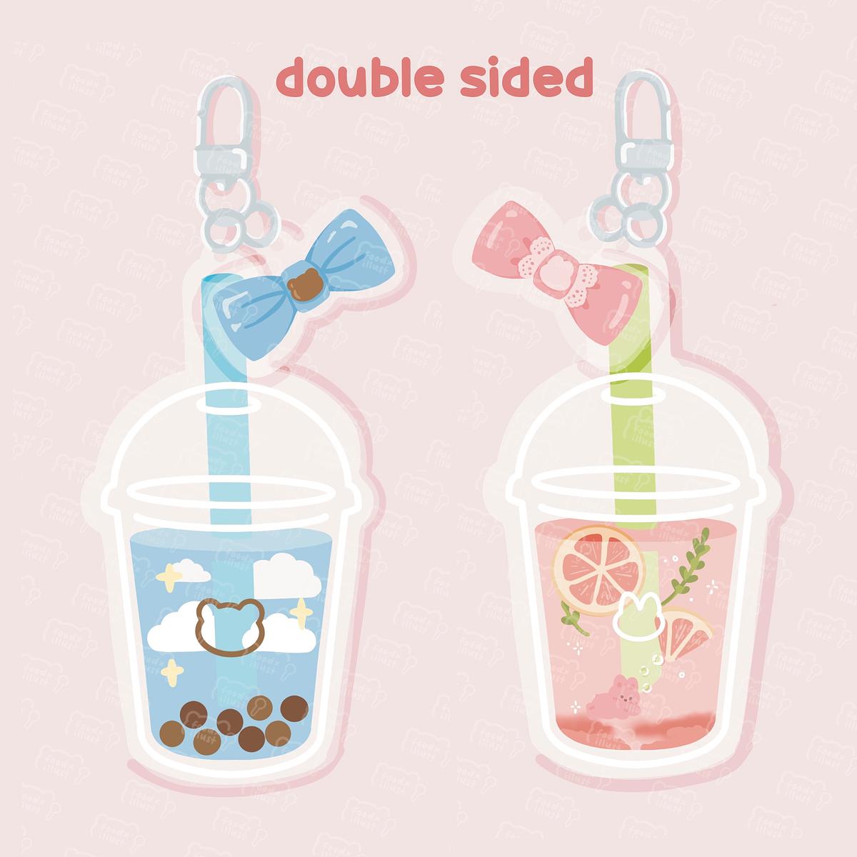 Clouds Boba Tea X Fruit Tea Double-sided Combination Keychain